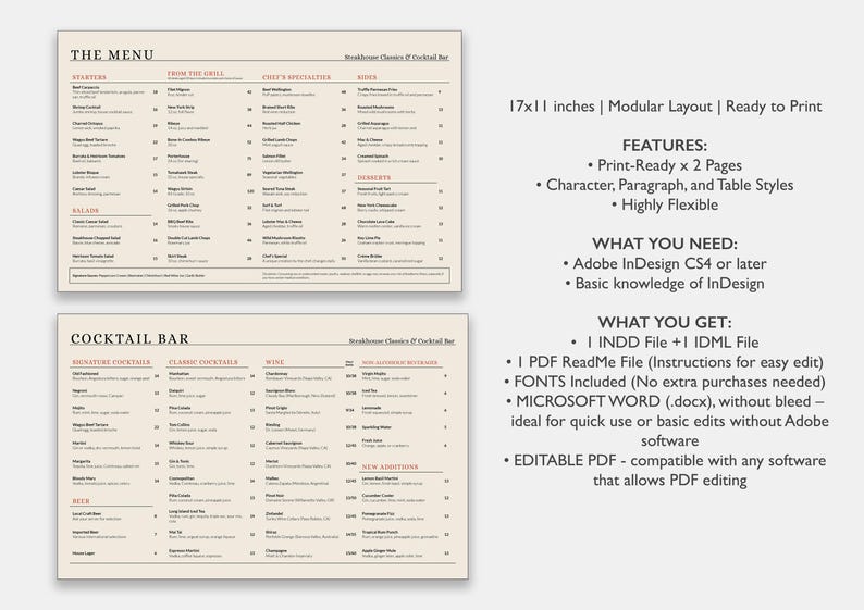 Steakhouse Menu Template: Elegant Restaurant Design (indesign, Word ...
