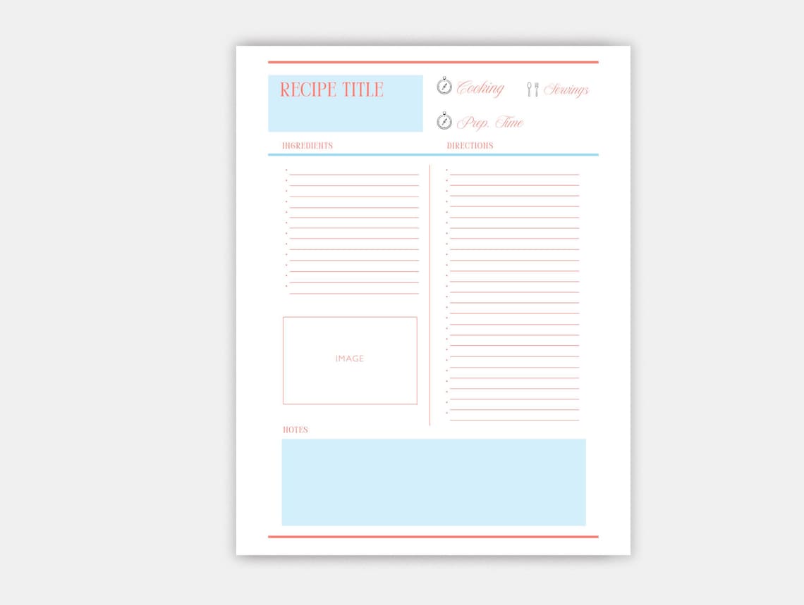 Printable Recipe Book Template, Blank Recipe Page, Cookbook Journal ...