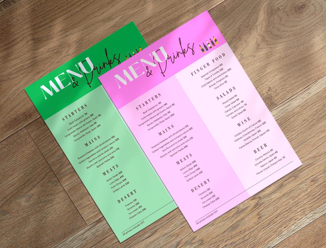 Customizable Menu Templates for Bars and Restaurants Ideal for Dinner ...