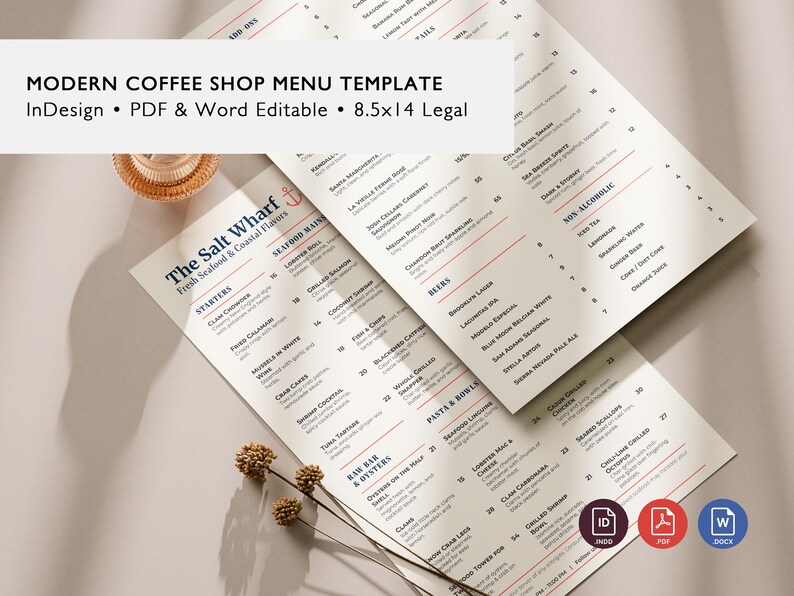 Seafood Menu Template | Coastal Restaurant Menu | Legal Size 8.5x14 ...