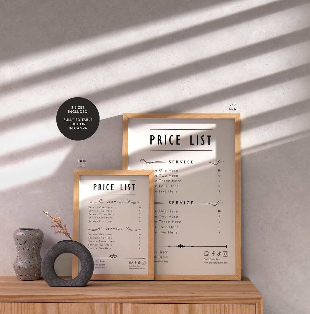 Editable Price List Template for Salons, Hair Stylists, Small Business ...