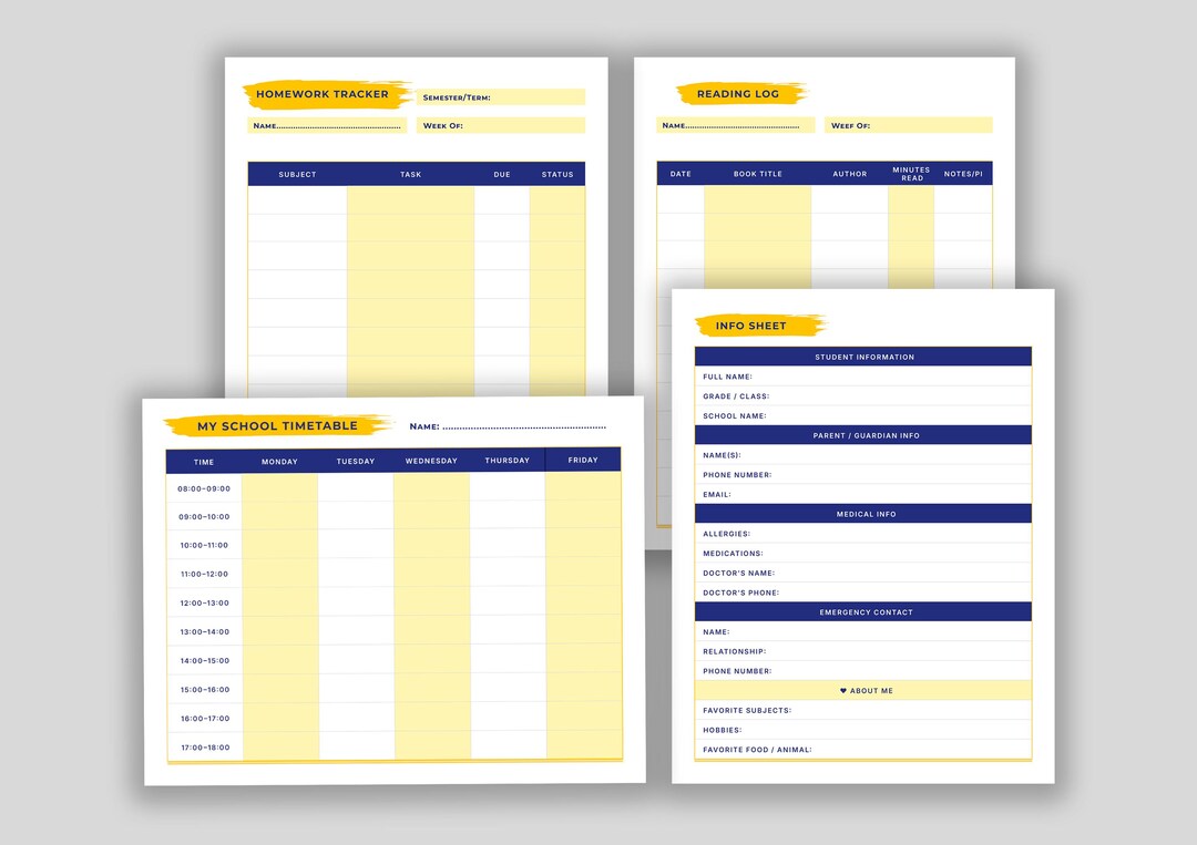 Back to School Printable & Editable Pack – Class Schedule, Homework ...