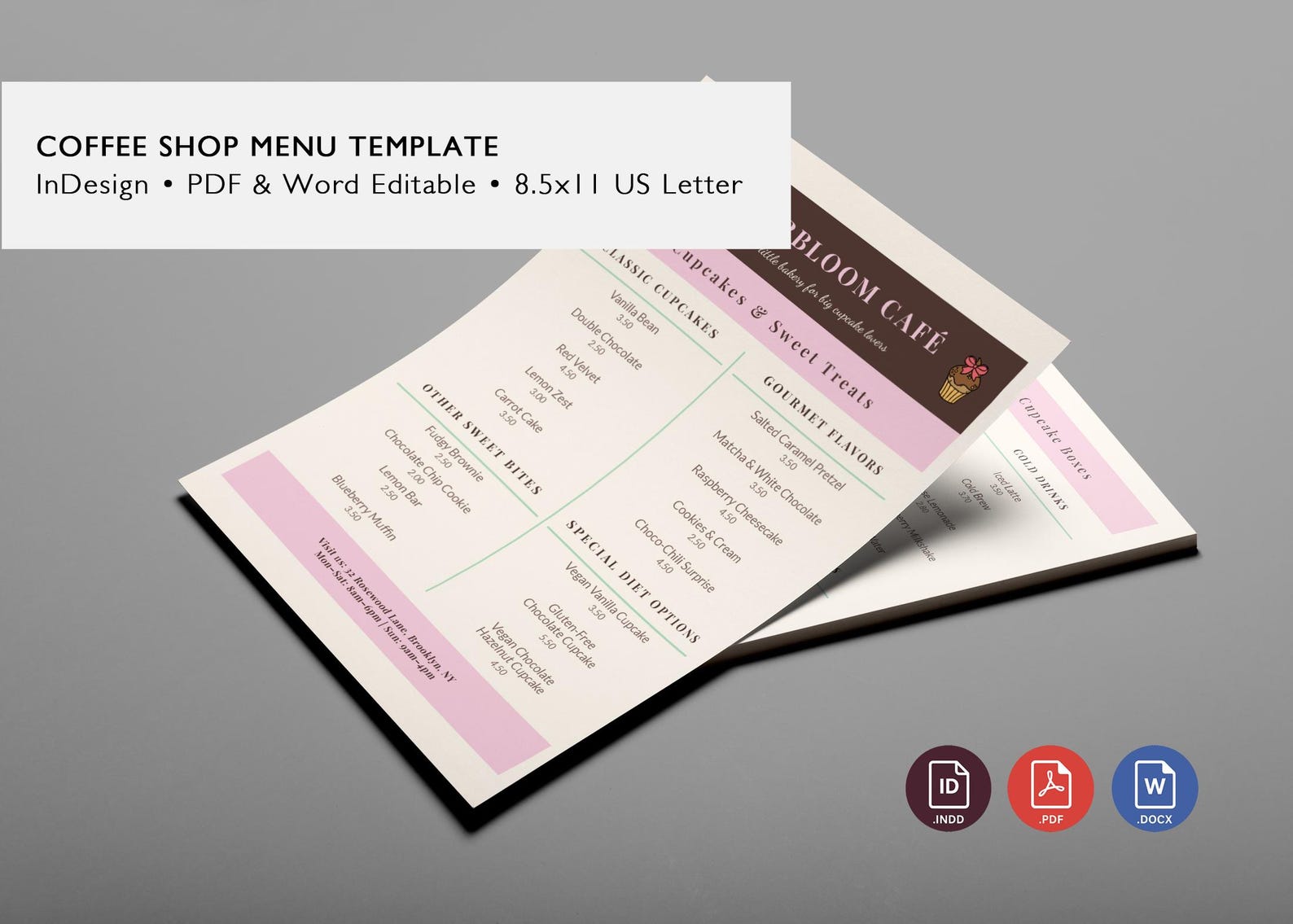 Coffee Shop Menu Template Editable Cafe Design Indesign 8.5x11 ...