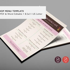 Coffee Shop Menu Template Editable Cafe Design Indesign 8.5x11 ...
