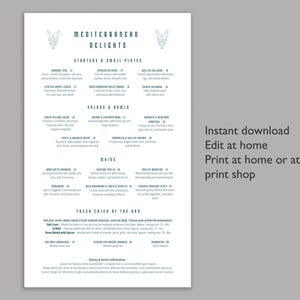 Editable Mediterranean Restaurant Menu Template – Minimalist, Double ...