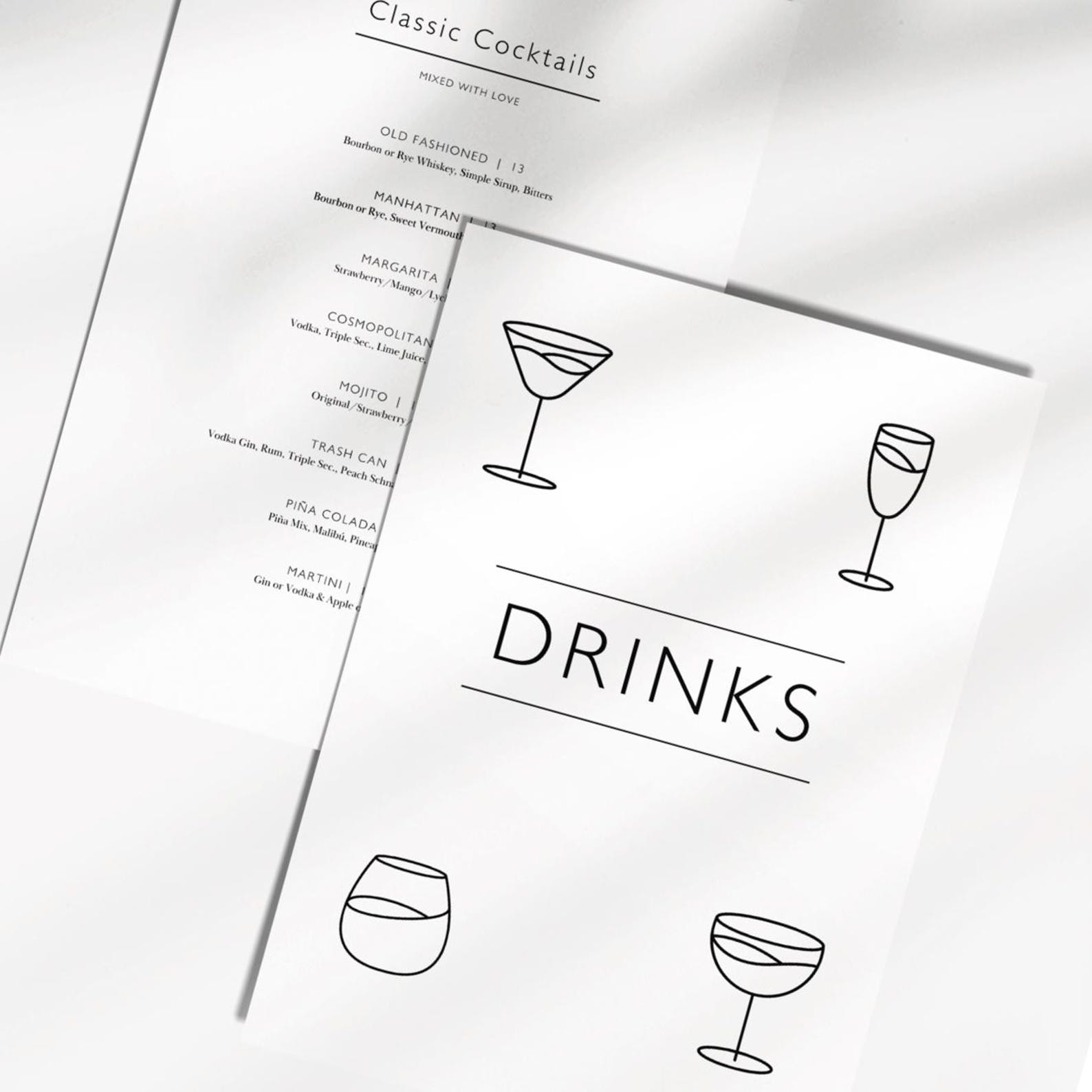 Editable Cocktail Menu for Bars & Restaurants - 4x6 Printable Drink ...