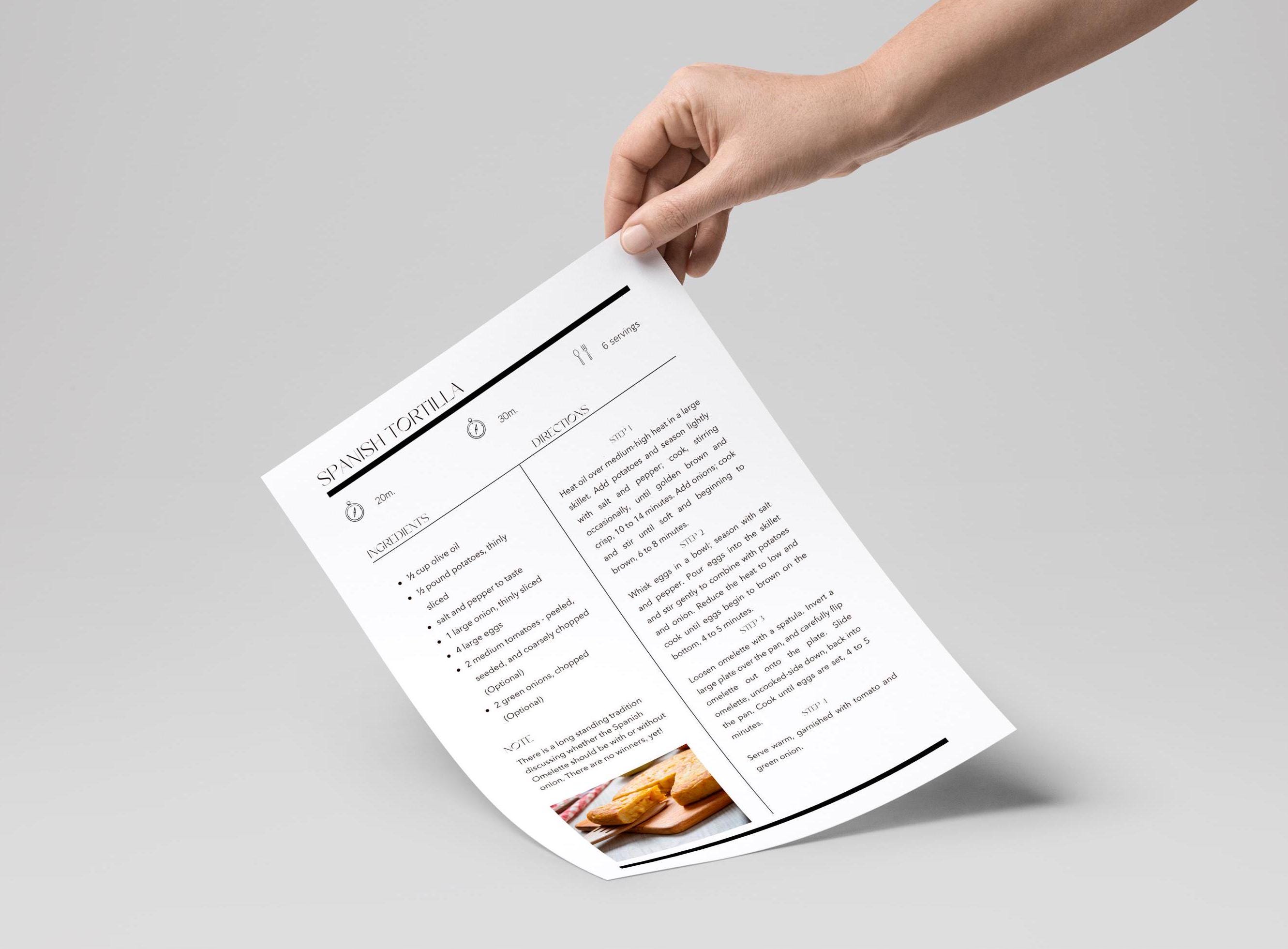 Editable Spanish Tortilla Recipe Card Template Print at Home, Edit in ...