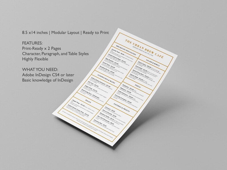 Modern Coffee Shop Menu Template | 8.5 X14 Indesign Menu | Editable ...