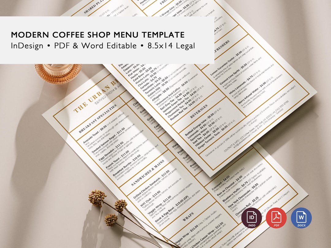 Coffee Shop Menu Template – Indesign Legal Size 8.5x14 – Modern Café ...