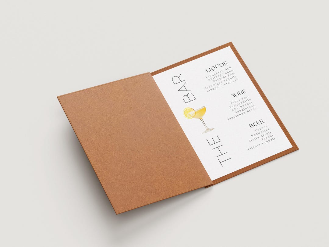 Modern A5 Drinks Menu Template – One-sided Black and White Bar Menu ...