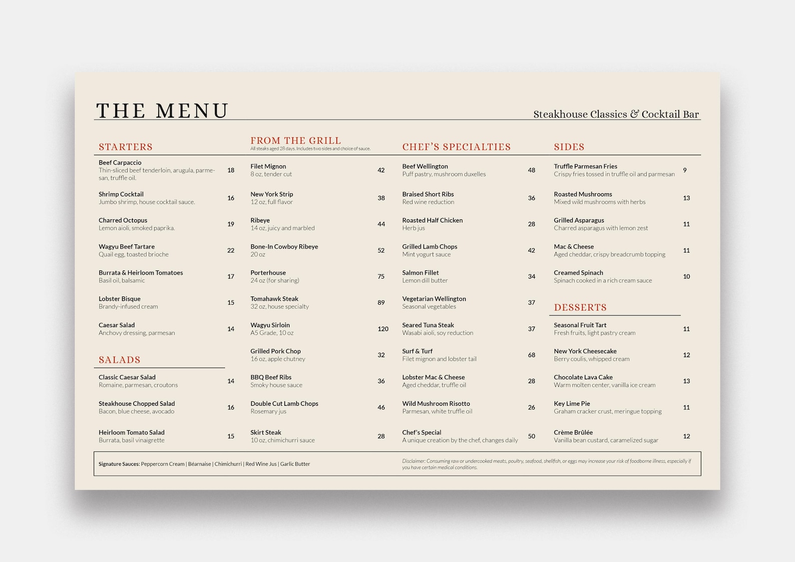 Editable Steakhouse Menu Template 11x17 | Printable Restaurant Menu ...