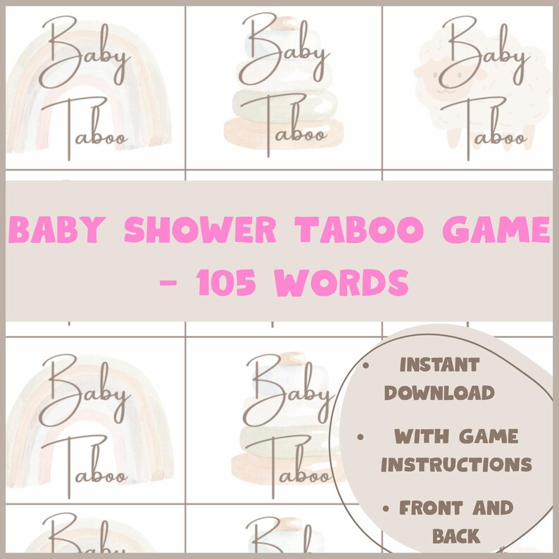 Baby Shower Game – Baby Taboo – Printable PDF – 105 Words – Digital ...