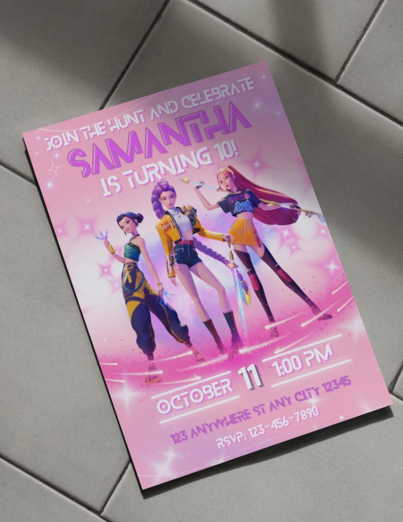 Kpop Demon Hunters Birthday Invitation Template | Editable Canva ...