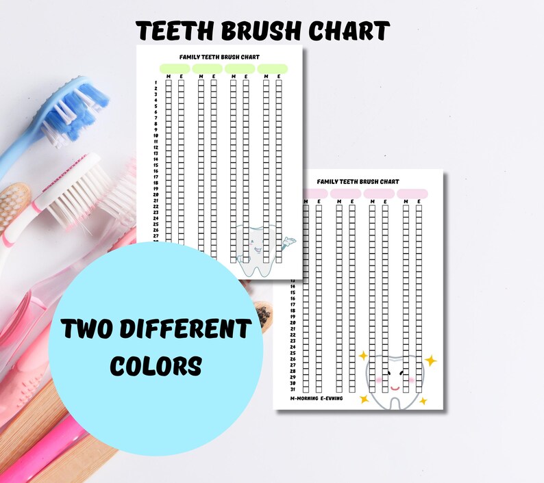 Family Teeth Brush Chart - Kids Daily Oral Care Tracker & Hygiene ...