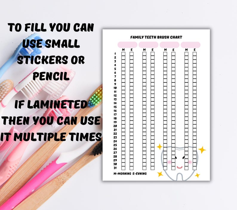 Family Teeth Brush Chart - Kids Daily Oral Care Tracker & Hygiene ...
