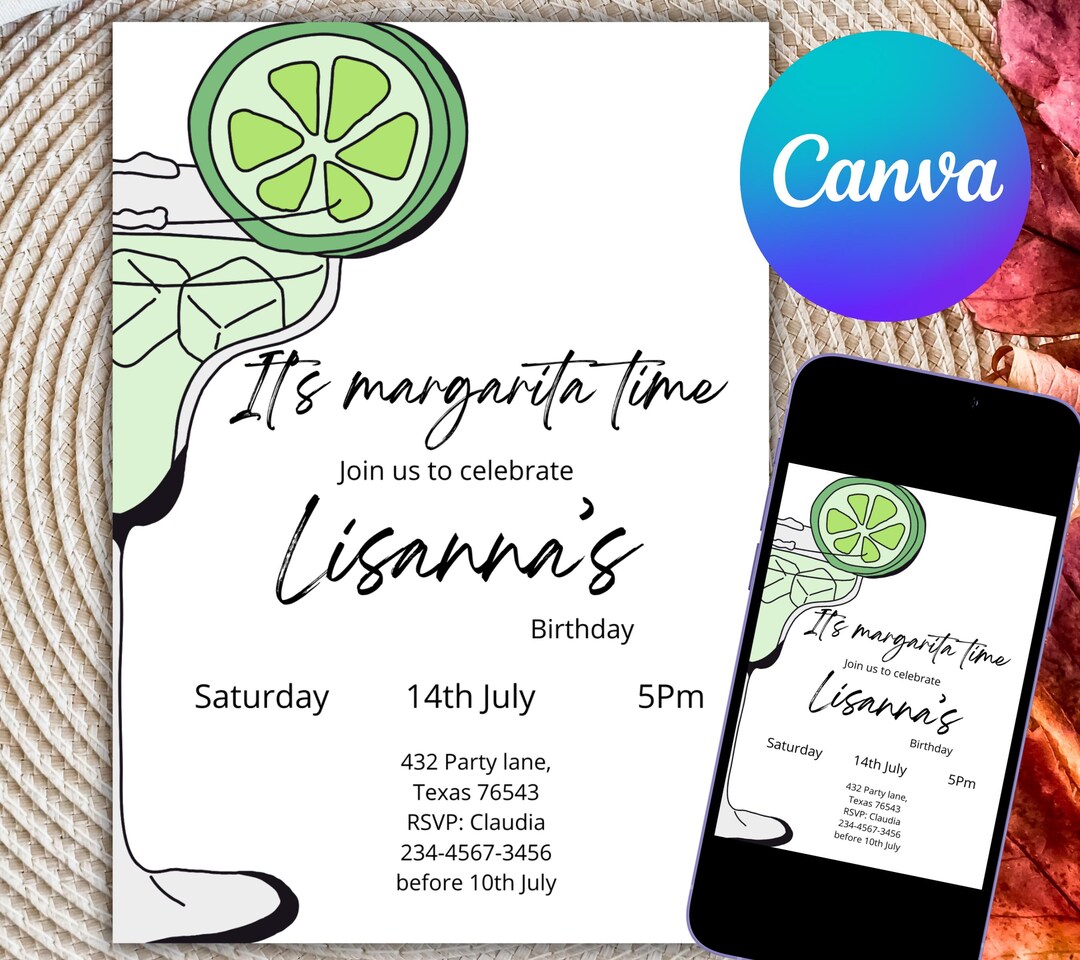 Editable Margarita Party Invitation: Cocktail Night Canva Template ...