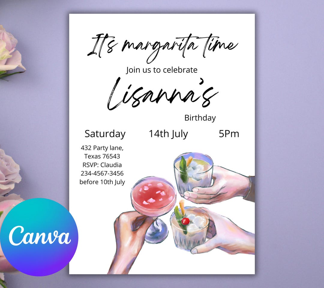 Editable Margarita Party Invite Custom Margarita Night Card Cocktail ...