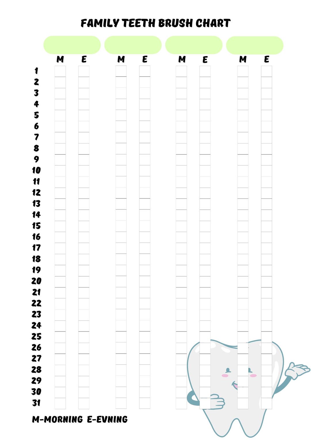 Family Teeth Brush Chart Kids Daily Oral Care Tracker & Hygiene Routine ...