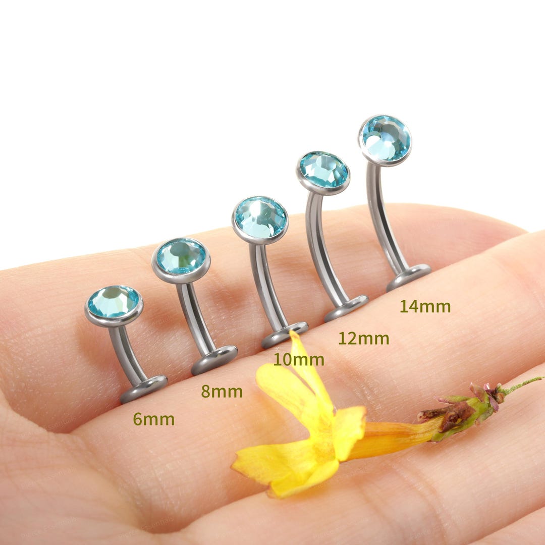 14G Titanium Blue CZ Floating Belly Button Ring - 6mm 8mm 10mm 12mm ...