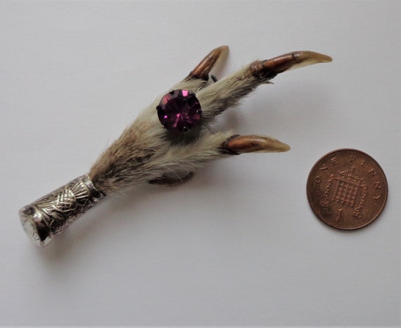 Silver Brooch Sterling Lucky Grouse Foot Vintage Amethyst | Etsy