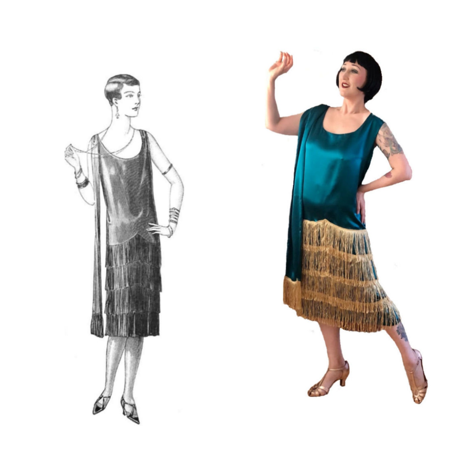 1926 Fringe Trimmed Evening Dress - 1920s Flapper Dress Pattern - Etsy