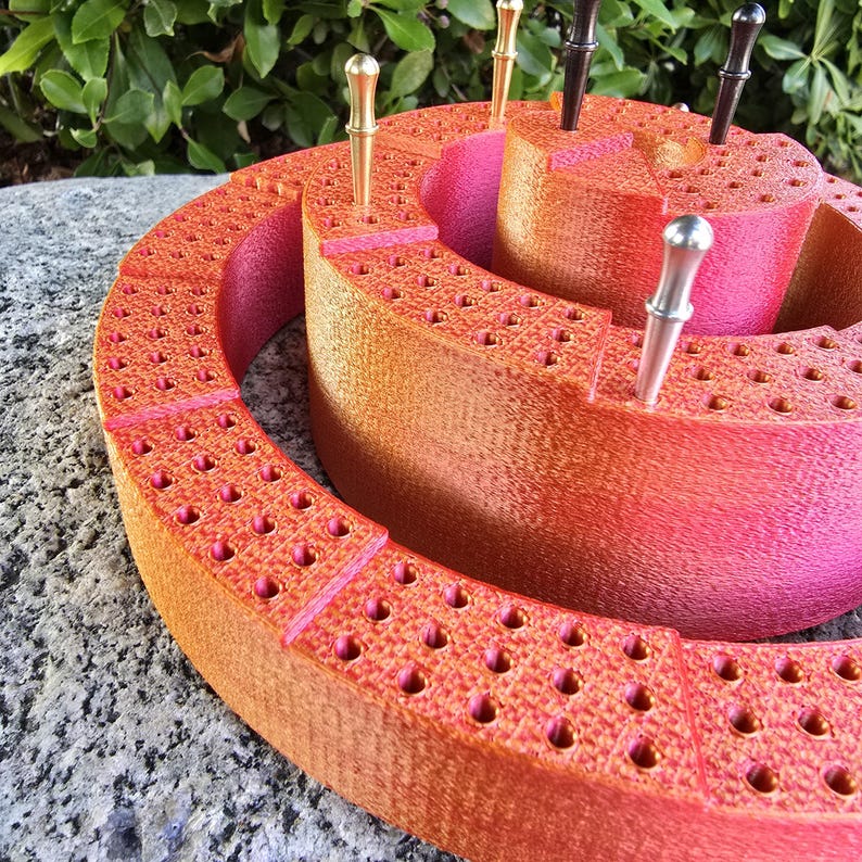 Spiral Cribbage Board - Red & Gold - Etsy