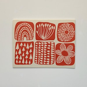 Red Shapes Card-hand Printed Hand Stamped Greeting Card-linoleum Cut ...