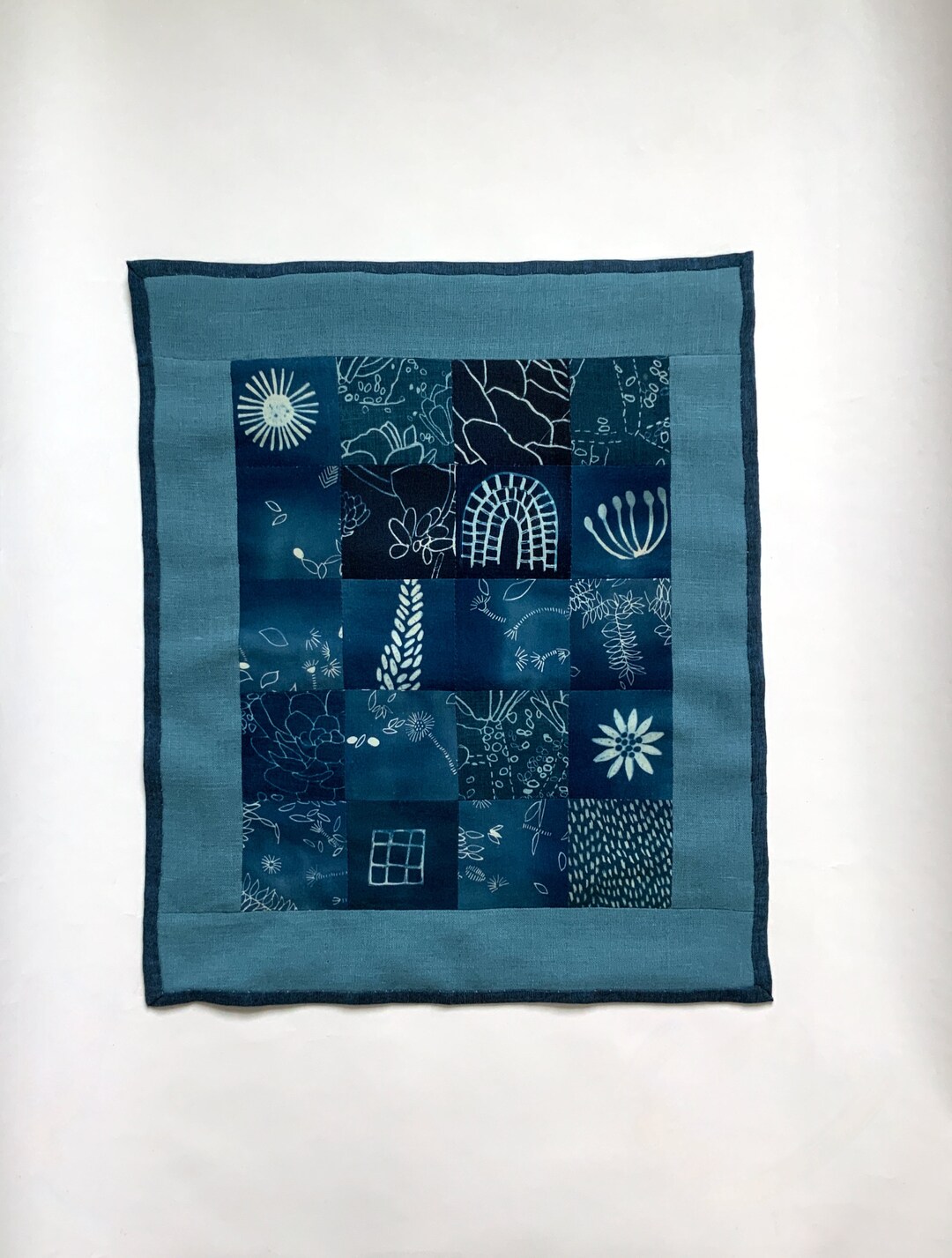 Cyanotype Textile-hand Made Cyanotype on Fabric-hand Sewn Fabric-grid ...