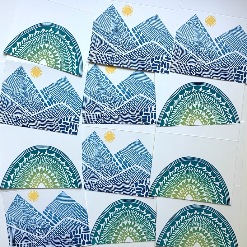 Mountain Card-hand Printed Hand Stamped Greeting Card-linoleum - Etsy