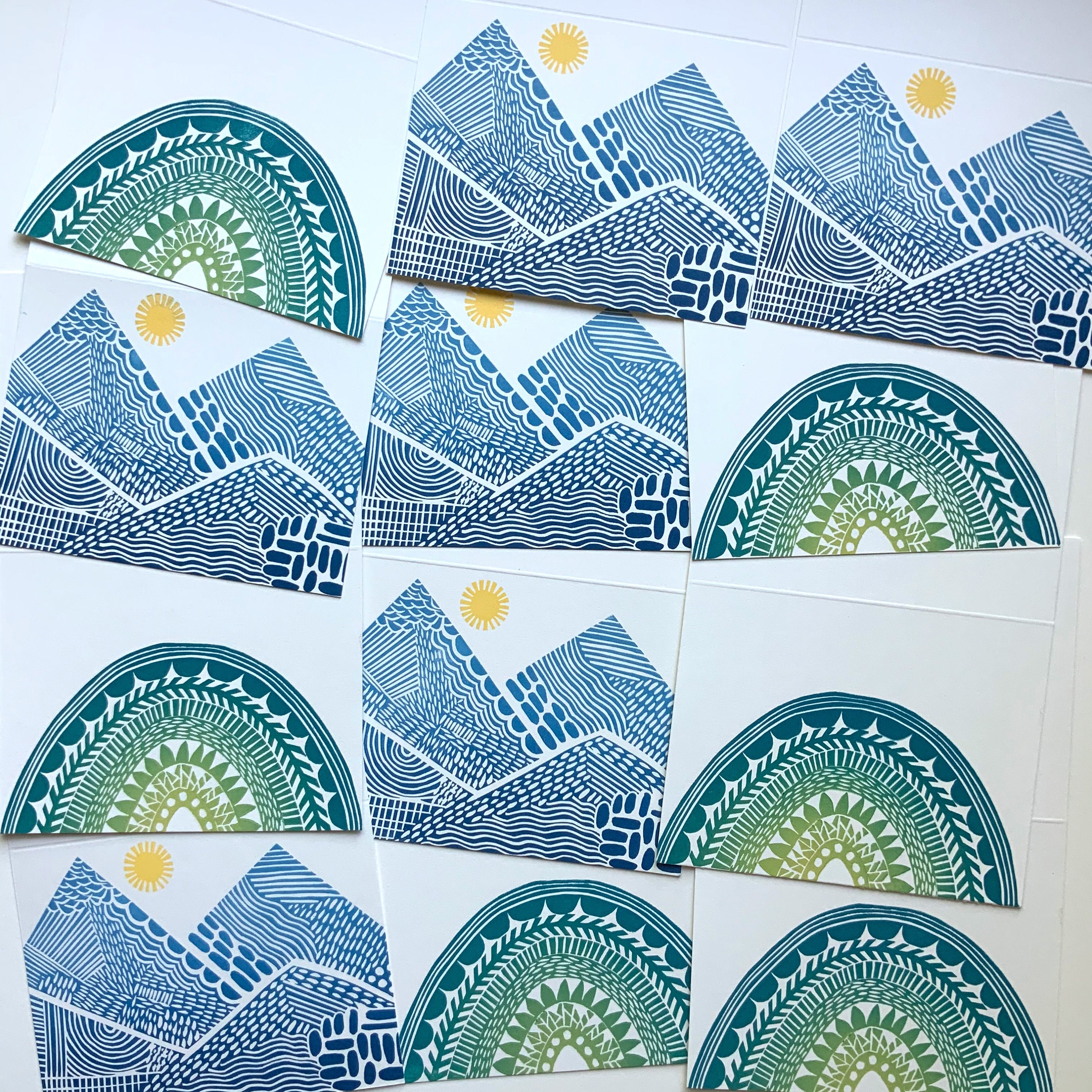 Mountain Card-hand Printed Hand Stamped Greeting Card-linoleum Cut ...