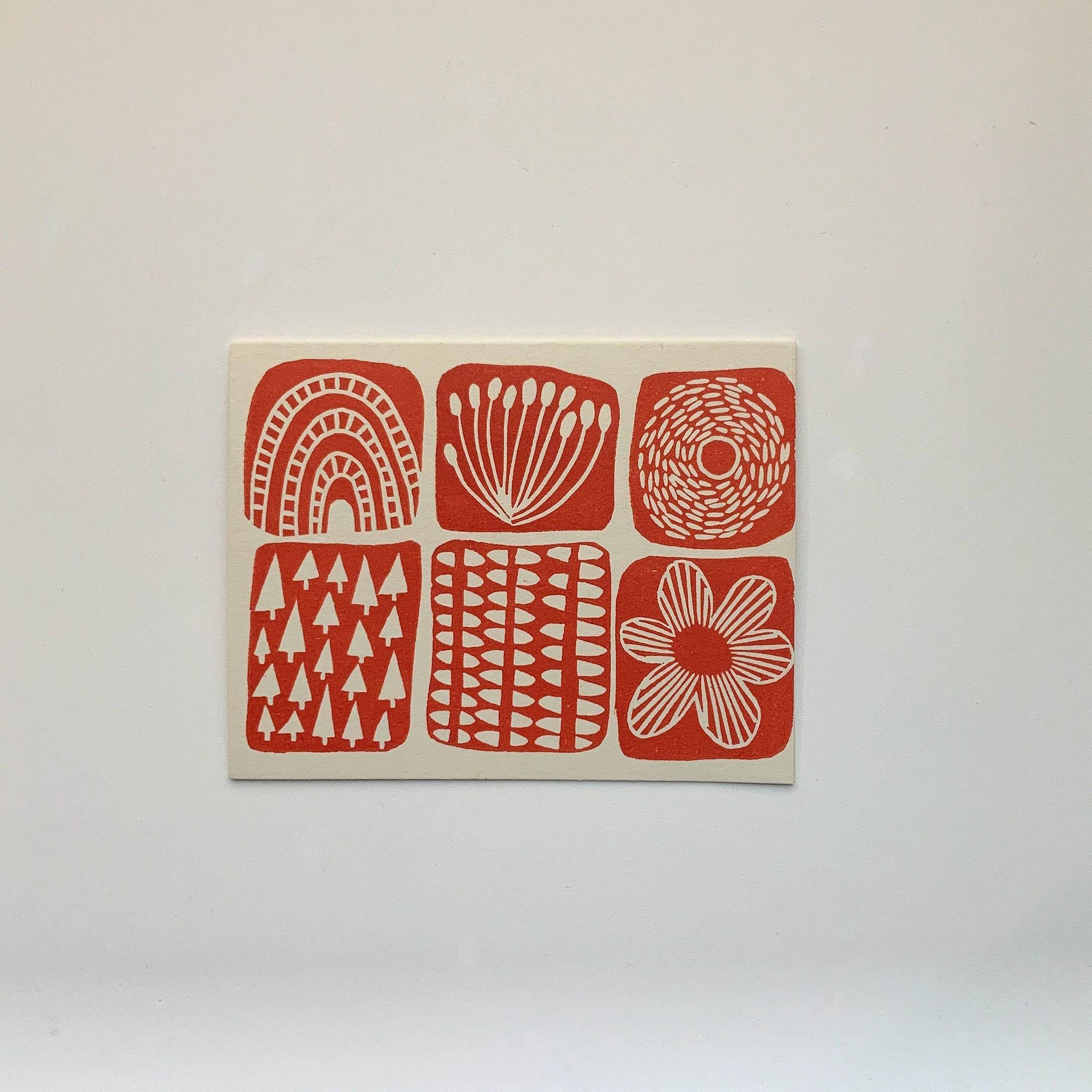 Red Shapes Card-hand Printed Hand Stamped Greeting Card-linoleum Cut ...