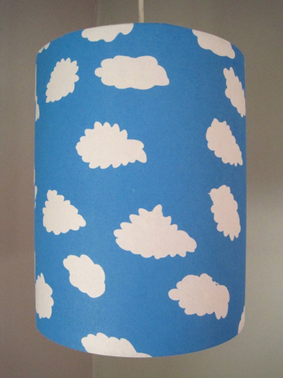 Items similar to White Clouds in Blue Sky Lampshade- handprinted ...