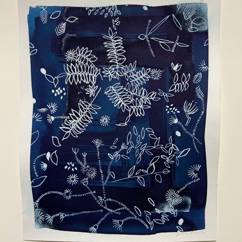 Garden Cyanotype Sun Print Hand Drawn Print 8 X - Etsy