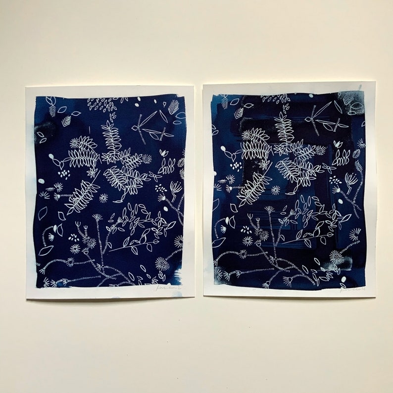Garden Cyanotype Sun Print Hand Drawn Print 8 X - Etsy