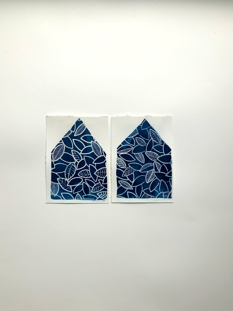 Leaf House Cyanotype Print-cyanotype Print-sun Print, Hand Drawn Print ...