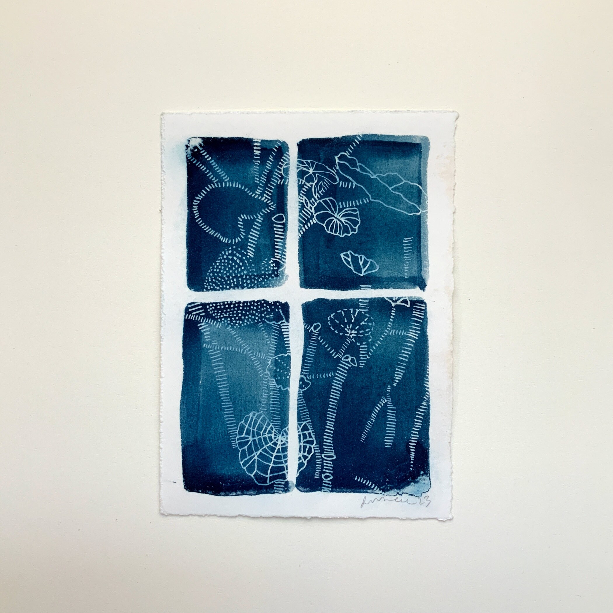 Window Cyanotype Print-cyanotype Print-sun Print, Hand Drawn Print, 5x7 ...