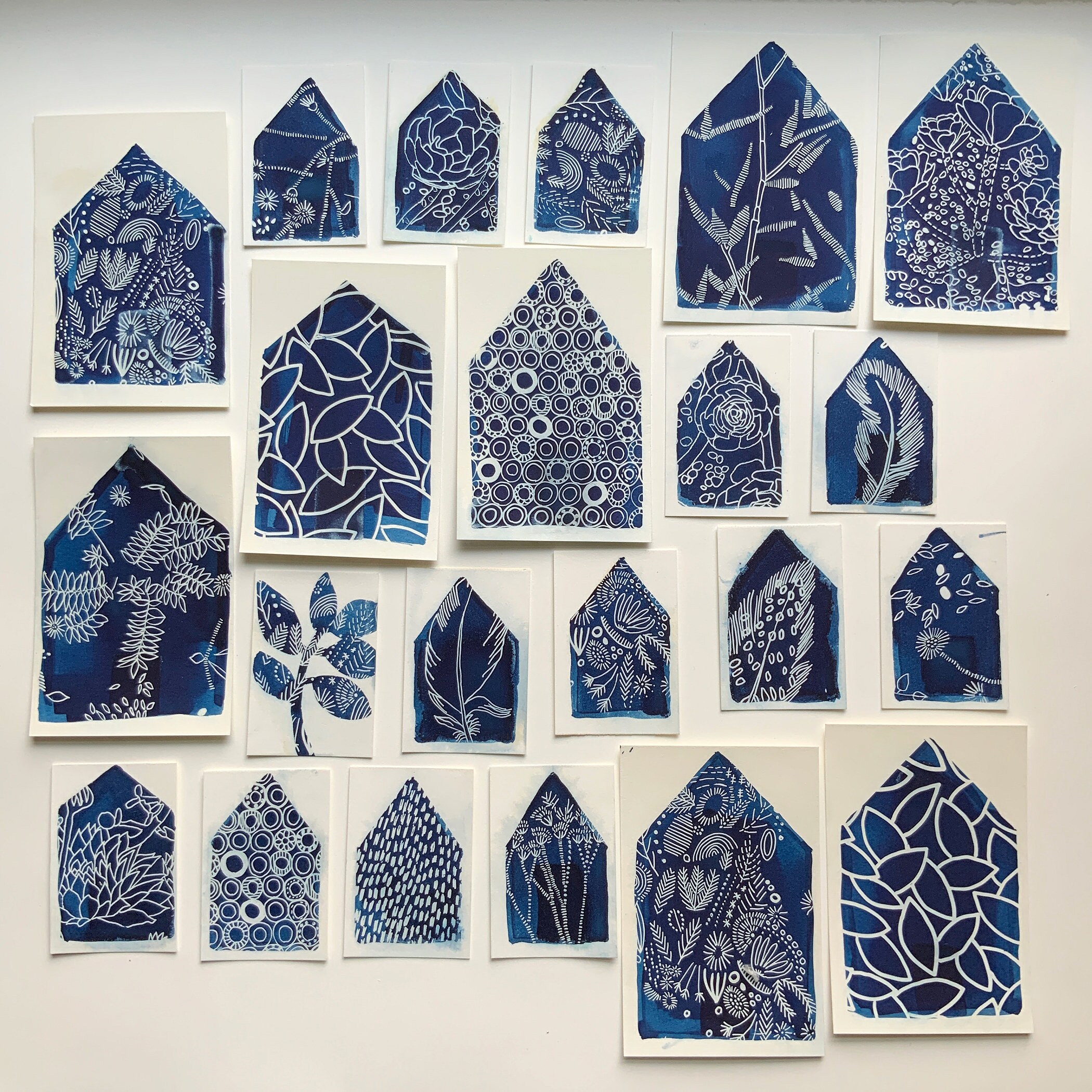 Leaf House Cyanotype Print-cyanotype Print-sun Print, Hand Drawn Print ...