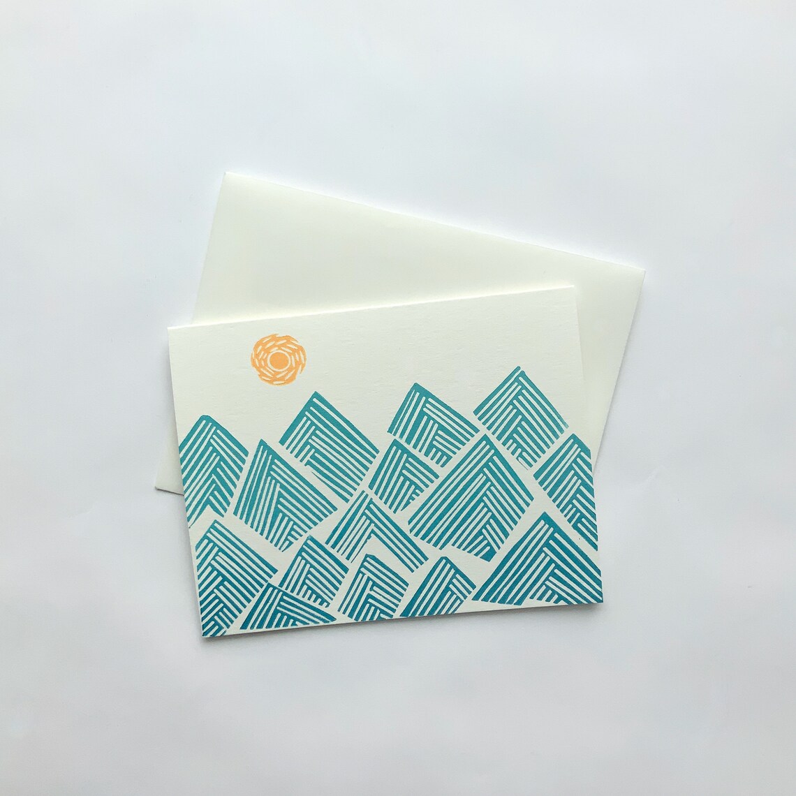 Mountain Card-hand Printed Hand Stamped Greeting Card-linoleum Cut ...