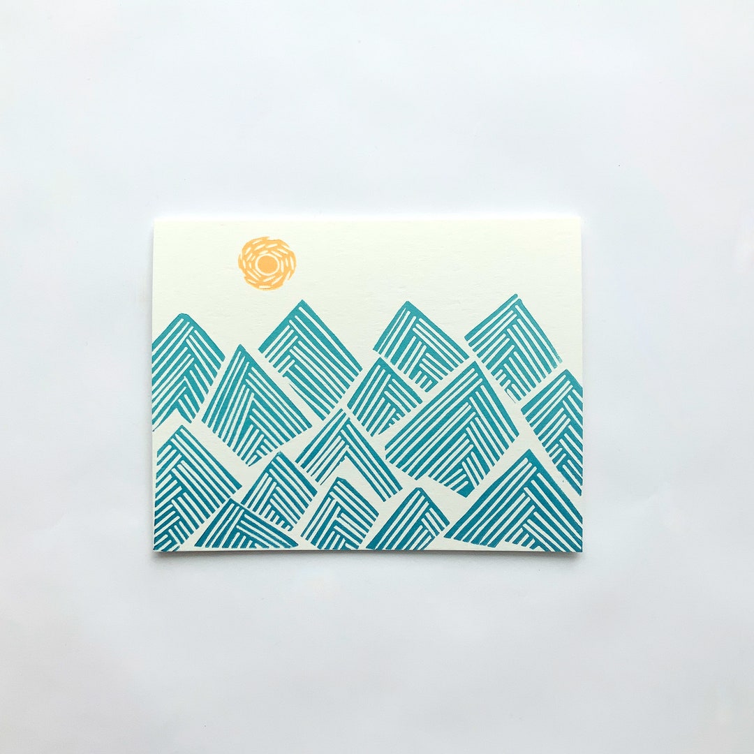Mountain Card-hand Printed Hand Stamped Greeting Card-linoleum Cut ...