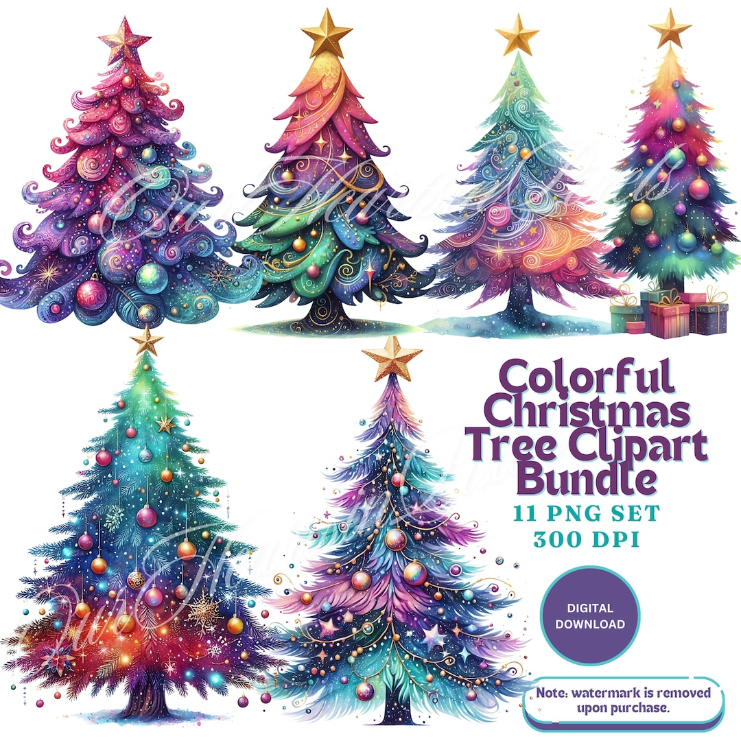 Colorful Christmas Trees Clipart Bundle 11 PNG | Vibrant Holiday Clip ...