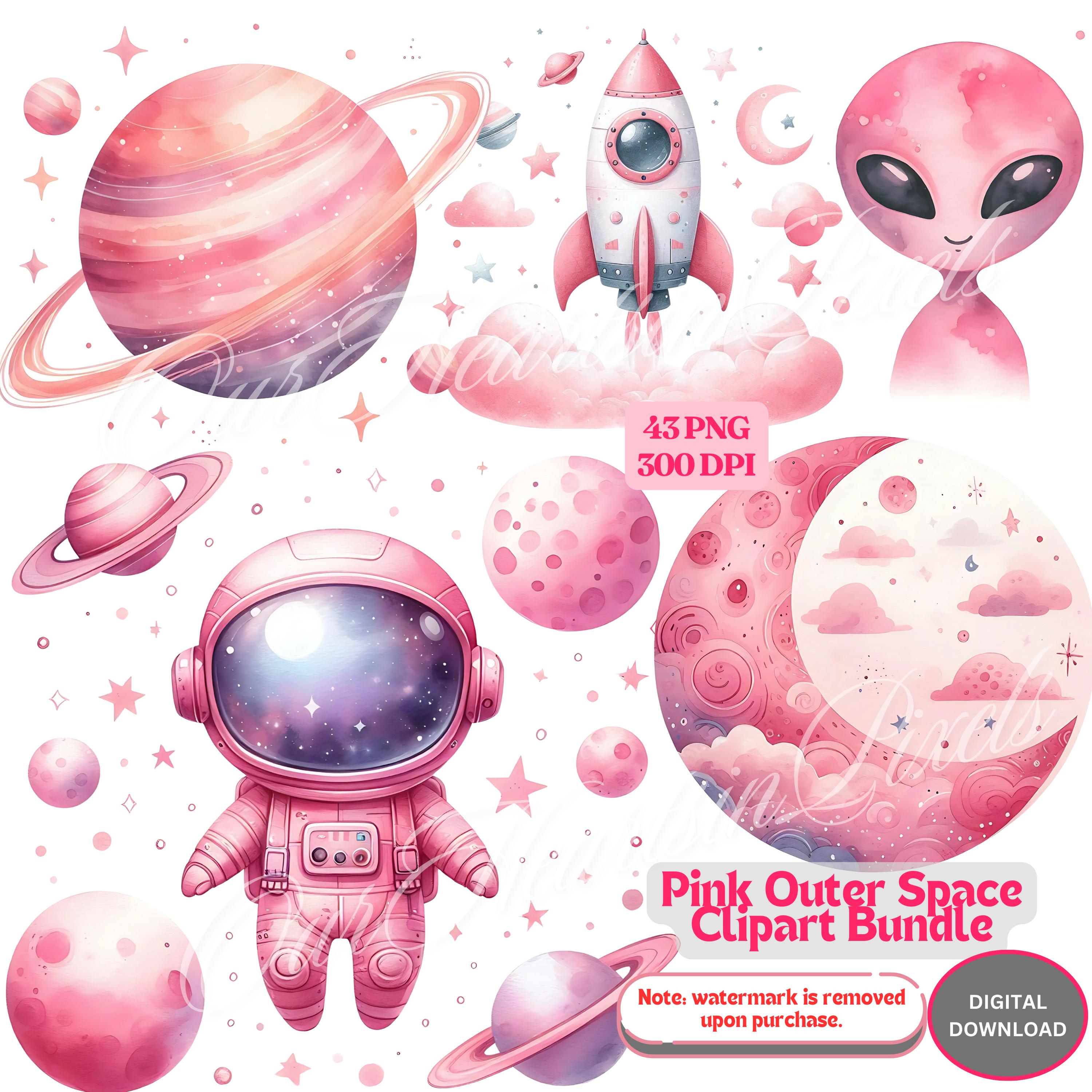 Pink Outer Space Clipart Bundle 43 PNG, Adorable Cosmic Designs for ...
