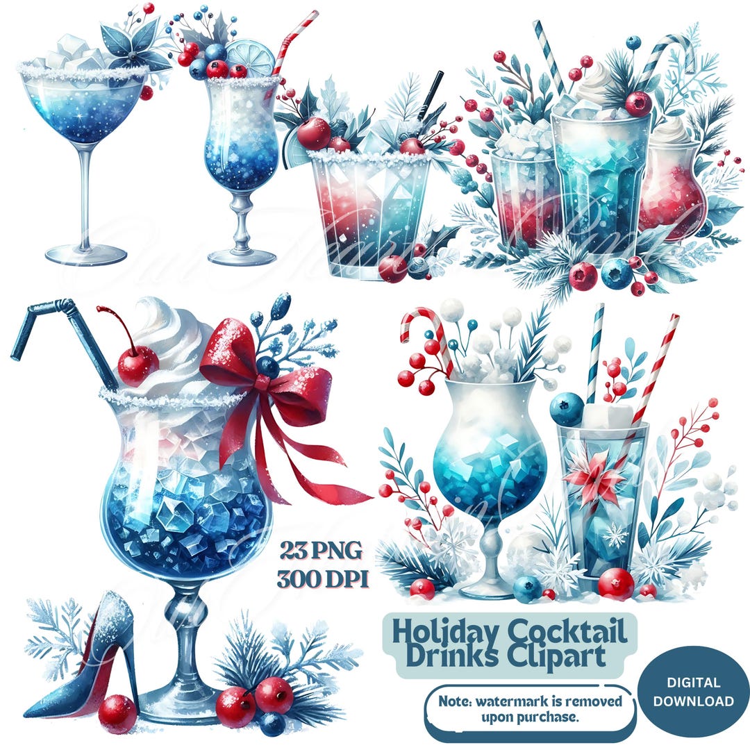Holiday Cocktail Drinks Clipart Bundle Festive Cocktail PNG Holiday ...