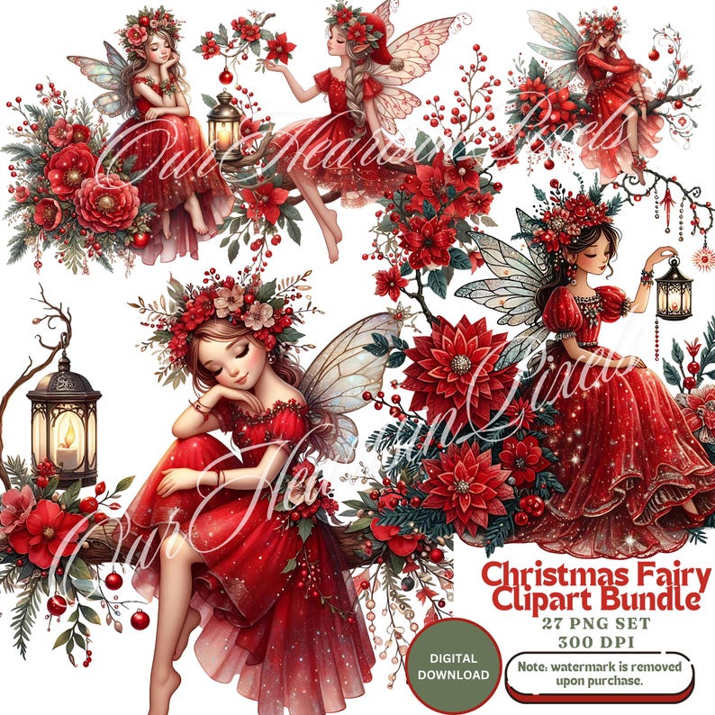 Watercolor Christmas Fairy Clipart Bundle PNG Fairy Decoration ...