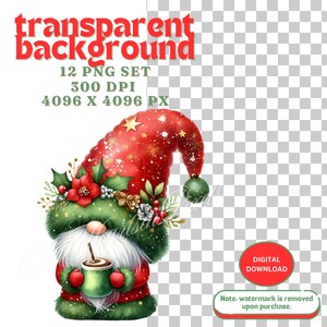 Christmas Gnome Clipart Bundle 12 PNG 300 DPI Watercolor Clipart ...