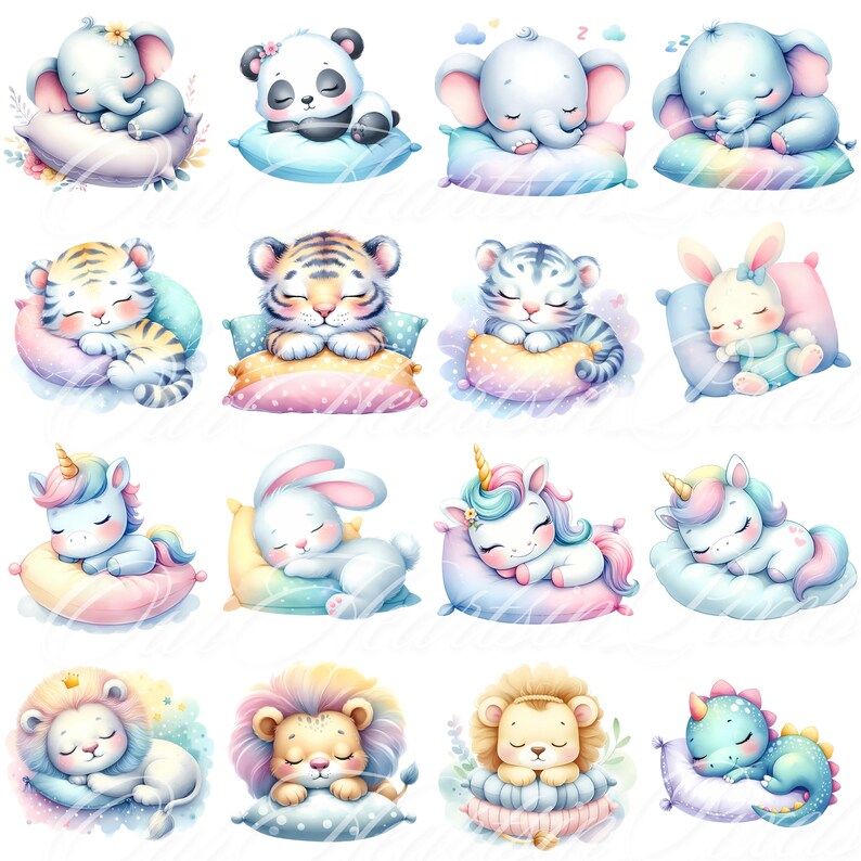 Sleeping Baby Animals Clipart Bundle 36PNG Cute Sleeping Animals ...