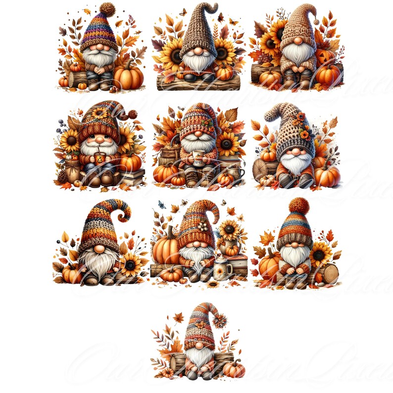 Autumn Gnome Clipart Bundle 10 PNG Watercolor Hello Fall Gnome Clipart ...