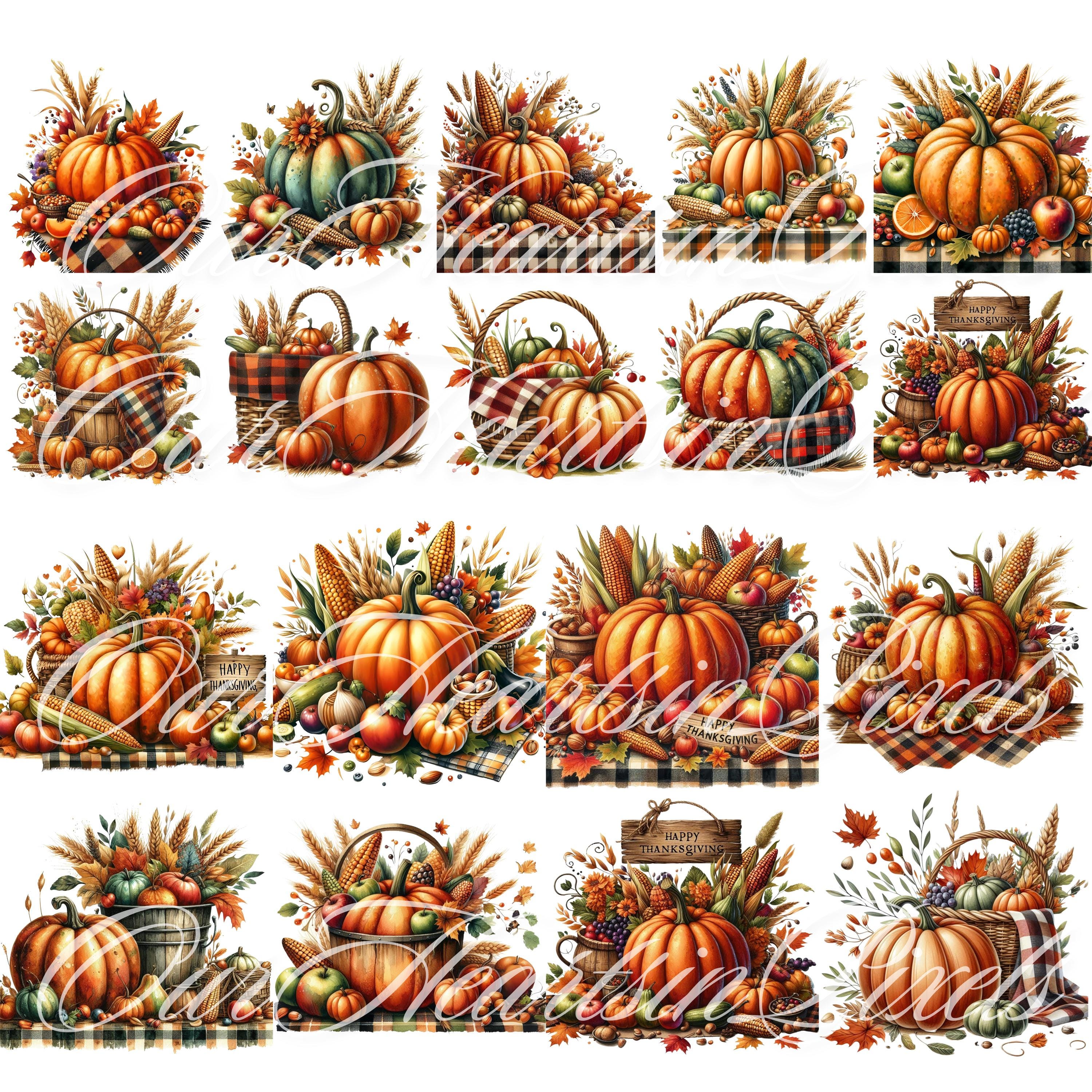 Pumpkin Fall Thanksgiving Clipart Bundle 17 PNG Watercolor Pumpkin ...
