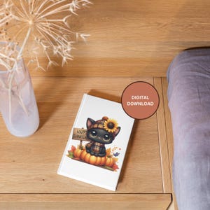 Fall Pumpkin With Kawaii Black Cat PNG Thanksgiving Autumn Fall Clipart ...