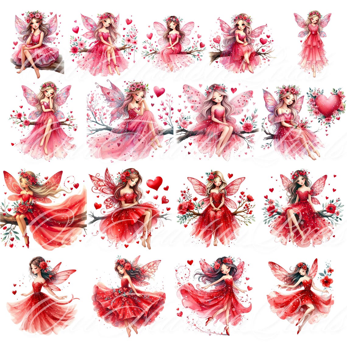 Valentine Fairy Clipart Bundle 17 PNG | Enchanting Love-themed Designs ...