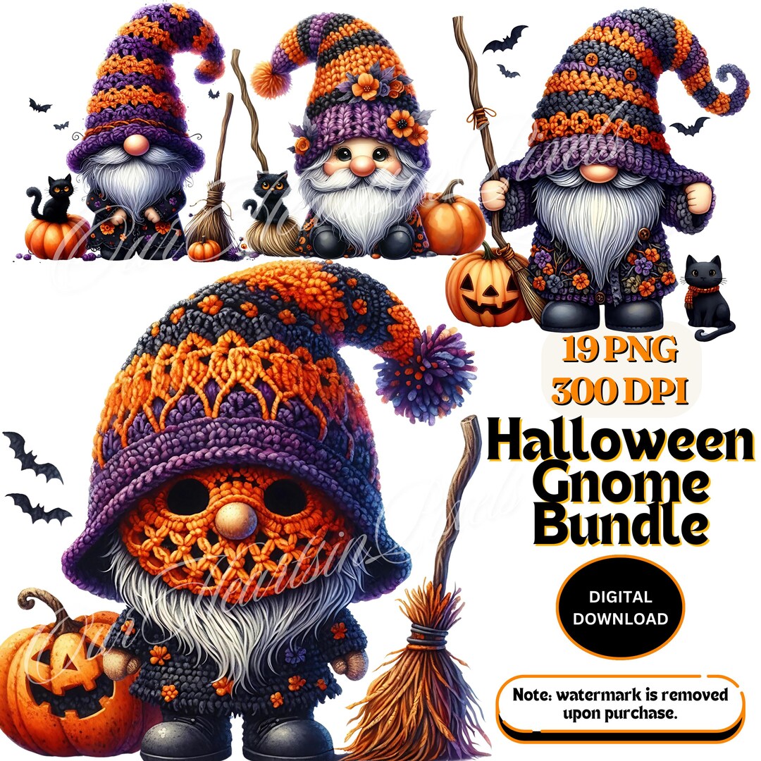 Halloween Gnome Clipart Set 19 PNG 300 DPI Halloween Gnomes Clipart ...